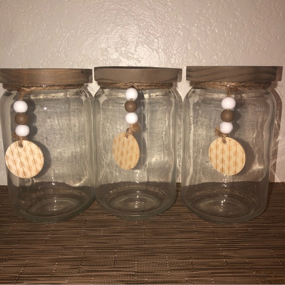 Accents | Rustic Decor Glass Jars With Wooden Lids Set Of Three 27 Oz ...